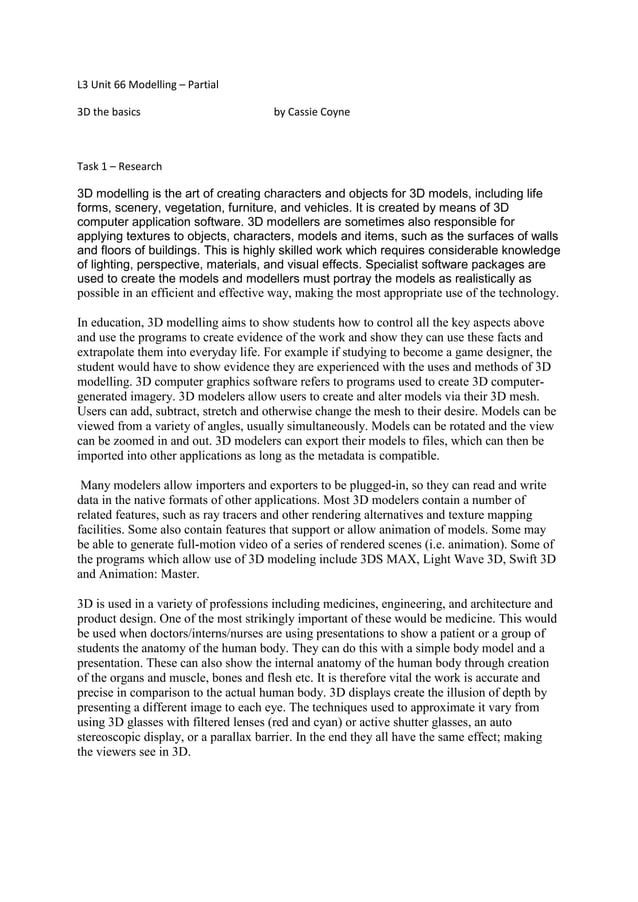 L3 u66 modelling 3 d the basics task 1 research | DOCX | 3-D Graphics ...