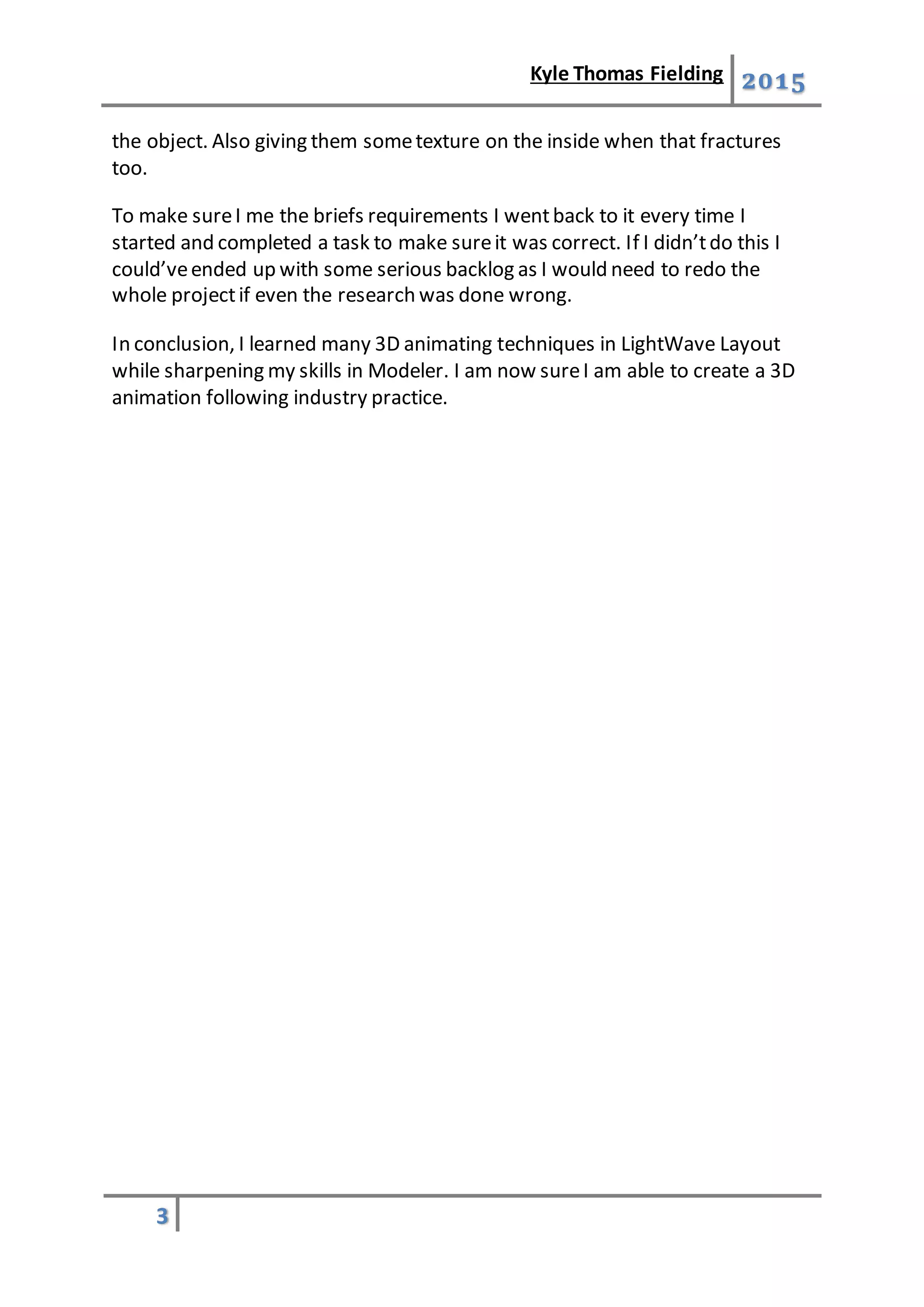 L3 Unit 67 3D Animation Evaluation | DOCX