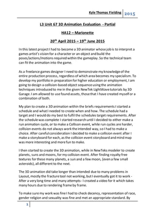 L3 Unit 67 3D Animation Evaluation | PDF