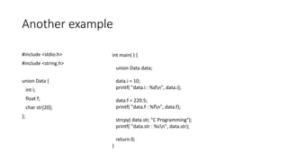 Structures - C Programming - Union - Basic Programming | PPT