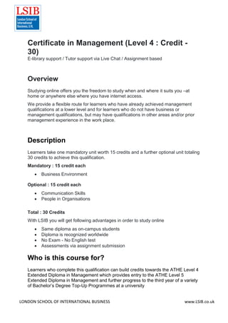 Certificate in Management (Level 4 : Credit - 30) | PDF