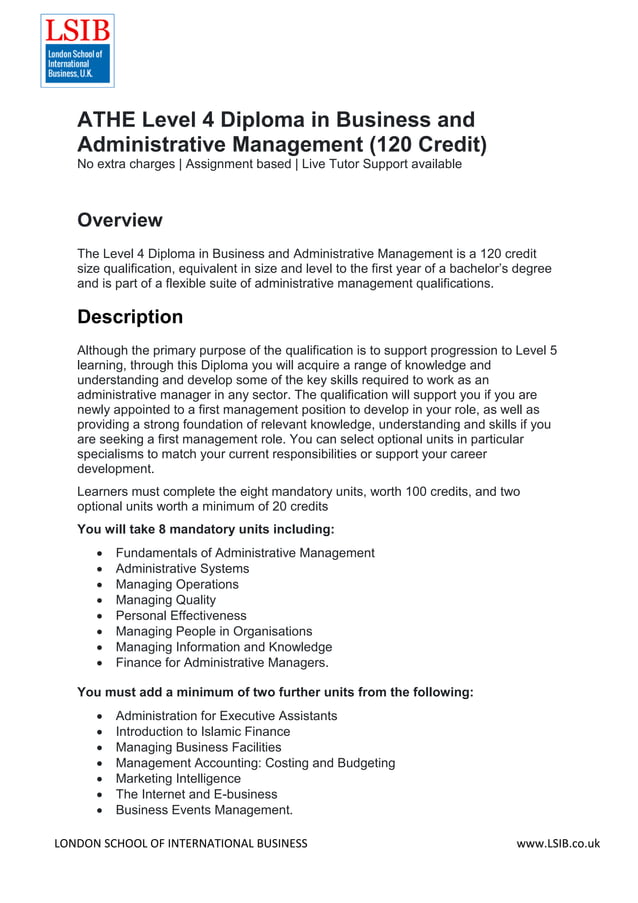 ATHE Level 4 Diploma in Business and Administrative Management (120 ...