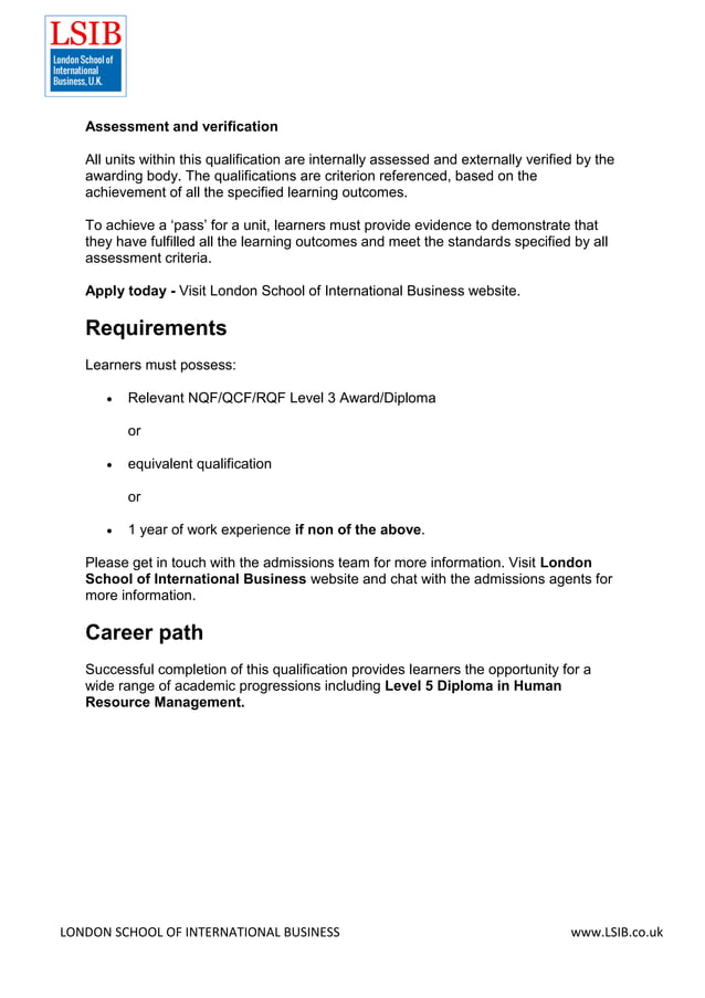 Level 4 Diploma in Human Resource Management | PDF