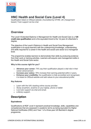 HNC Health and Social Care (Level 4) | PDF