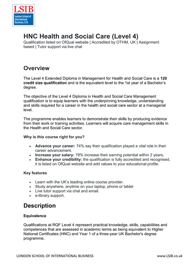 HNC Health and Social Care (Level 4) | PDF