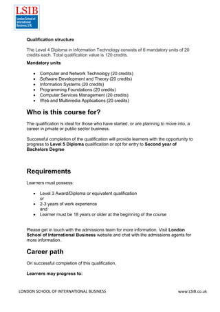 Level 4 Diploma in Information Technology (120 credits) | PDF