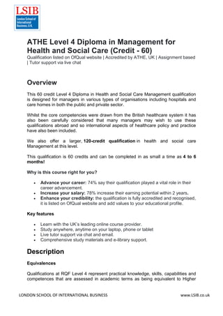 ATHE Level 4 Diploma in Management for Health and Social Care (Credit ...