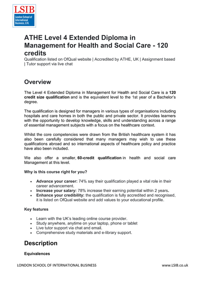 ATHE Level 4 Extended Diploma in Management for Health and Social Care ...