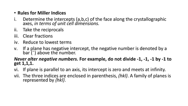 MILLER INDICES FOR CRYSTALLOGRAPHY PLANES | PPTX | Chemistry | Science