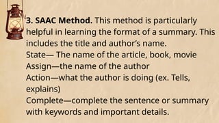 L4-SUMMARIZING-TEXT.pptxmxnknscnsifgsuicvx | PPTX