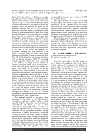 Design of Low Pass Digital FIR Filter Using Cuckoo Search Algorithm | PDF