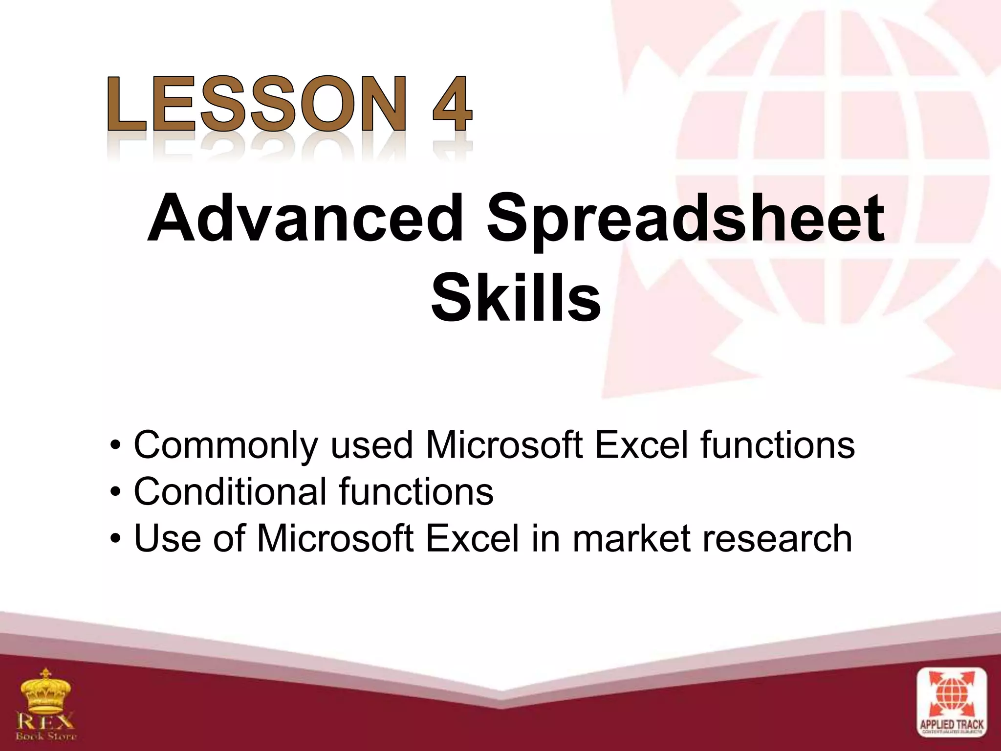 L4 Advanced Spreadsheet Skills Ppt
