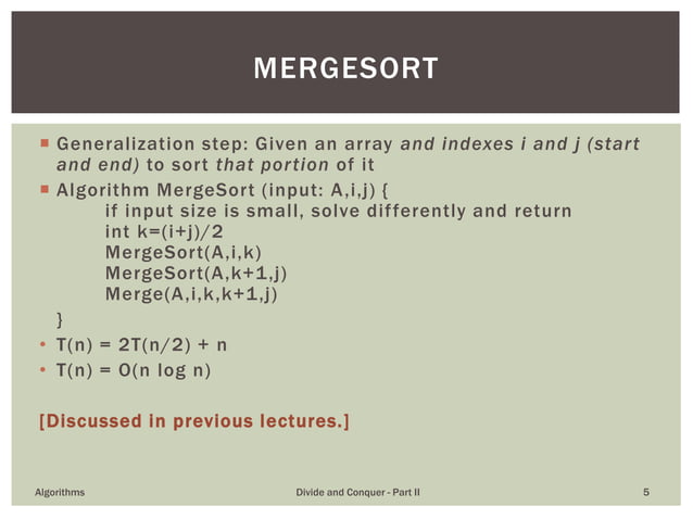 Divide And Conquer Part Ii Quickselect And Closest Pair Of Points Ppt