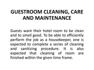 Housekeeping : Nature and Scope of Guest Room.pptx | Bath and Shower | Personal Care
