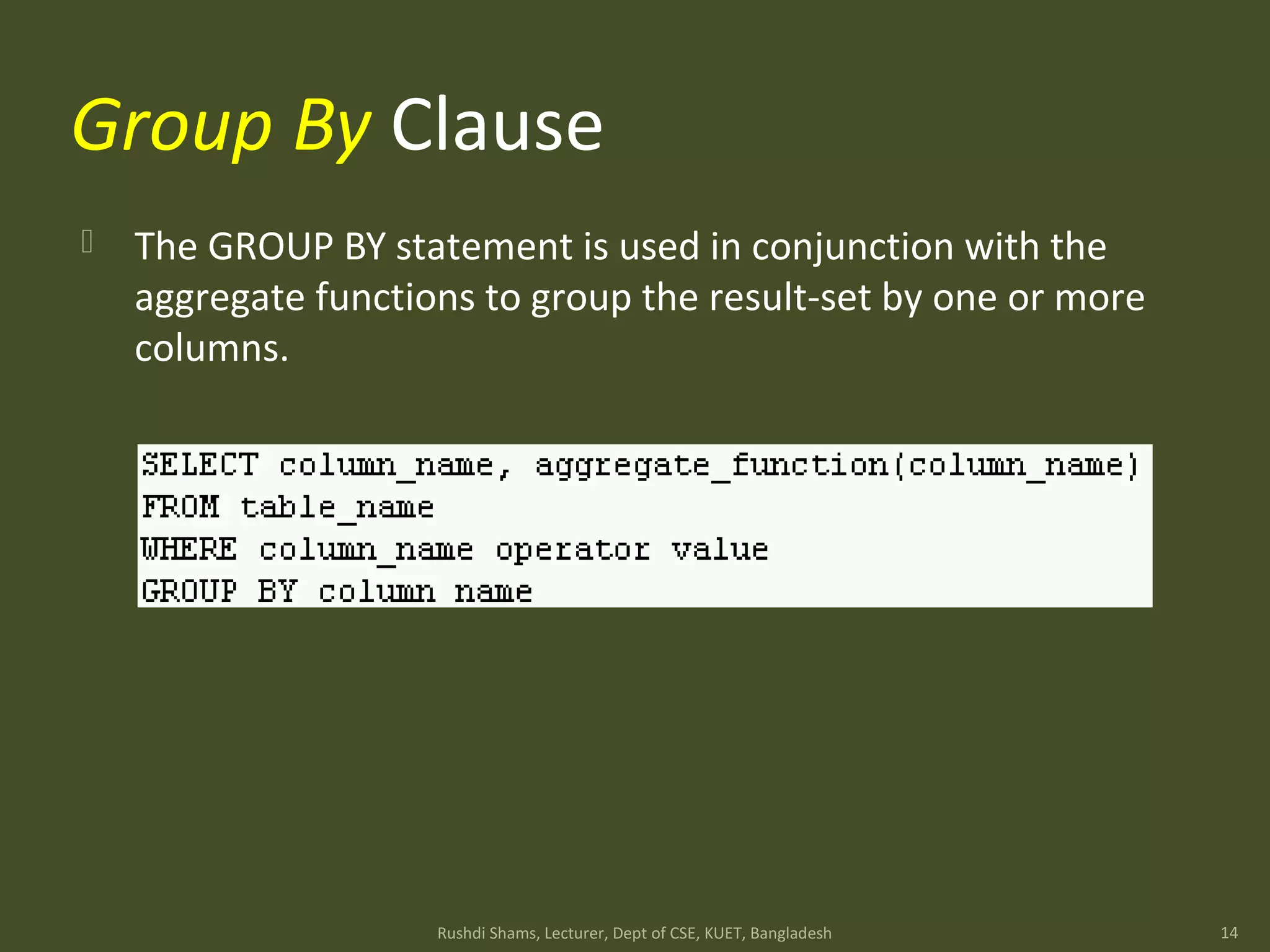 L5 aggregate functions | PPT