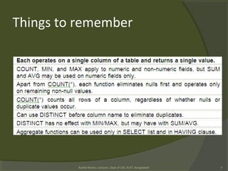 L5 aggregate functions | PPT | Databases | Computer Software and Applications