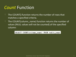 L5 aggregate functions | PPT | Databases | Computer Software and Applications
