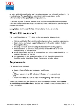 Level 5 Certificate in Teaching English as a Foreign Language (TEFL ...