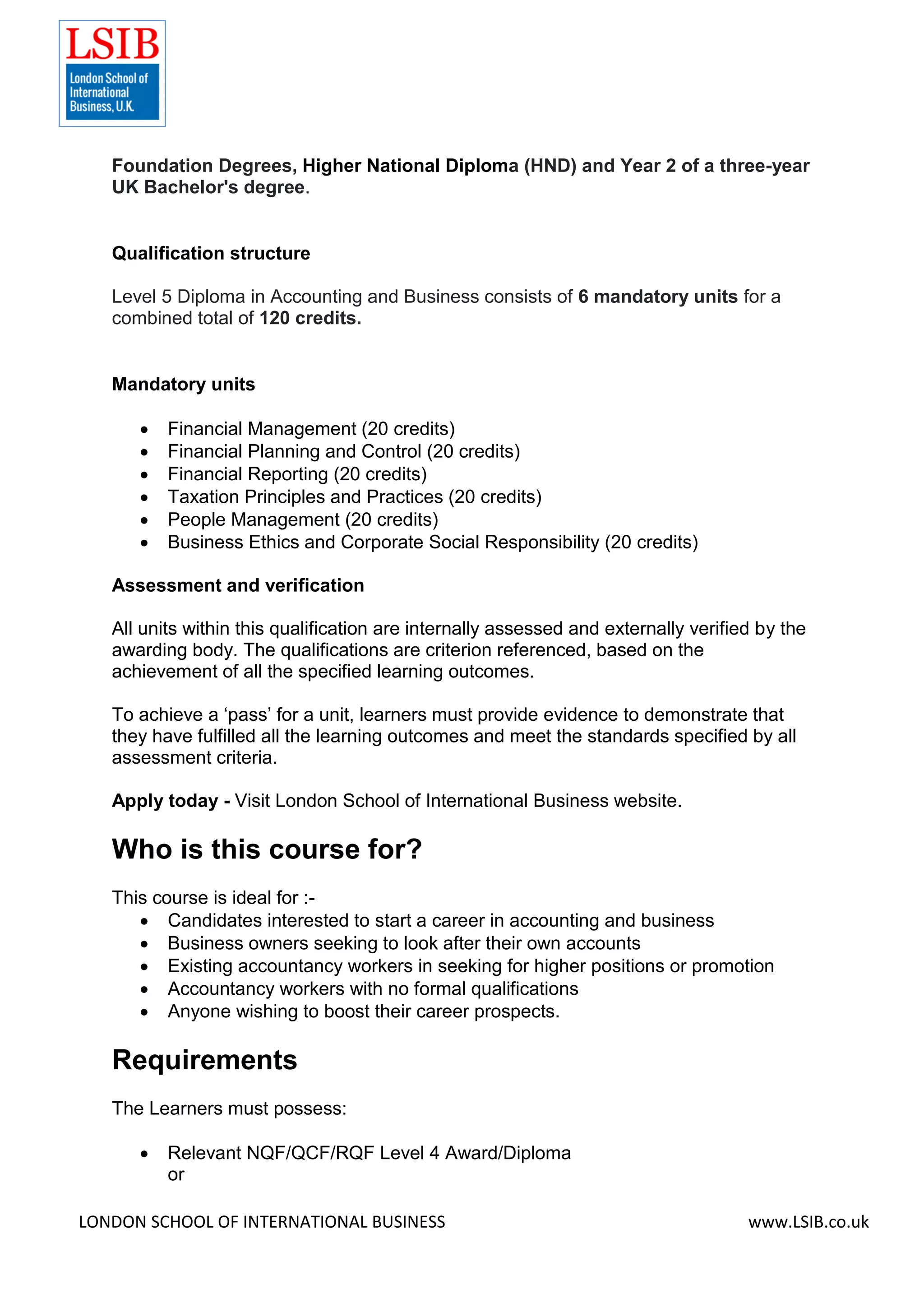 Level 5 Diploma in Accounting and Business | PDF