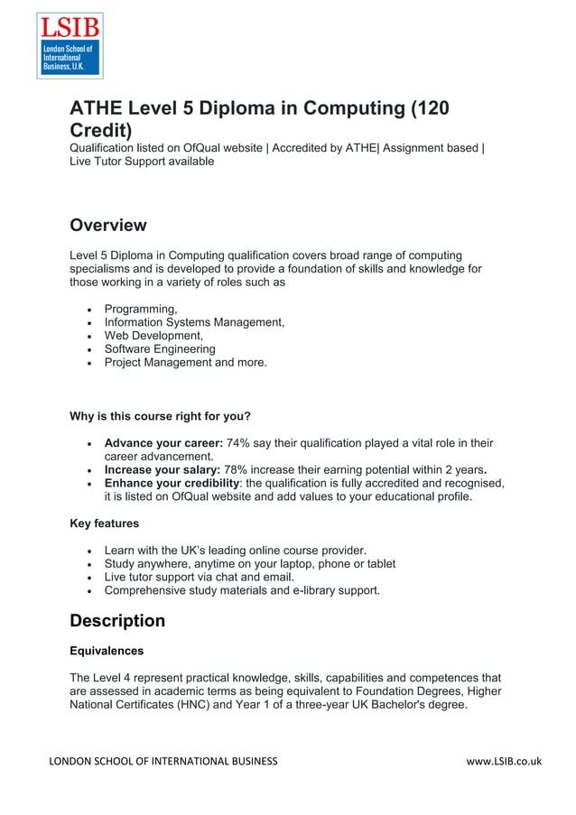 ATHE Level 5 Diploma in Computing (120 Credit) | PDF