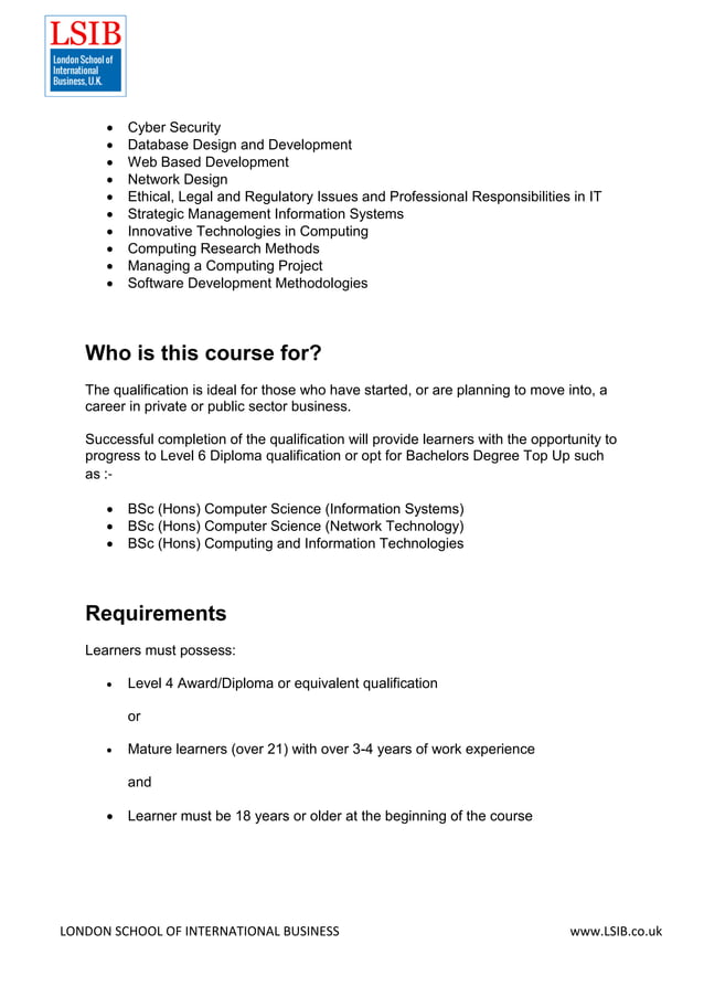 Diploma in Computing (Level 5) | PDF