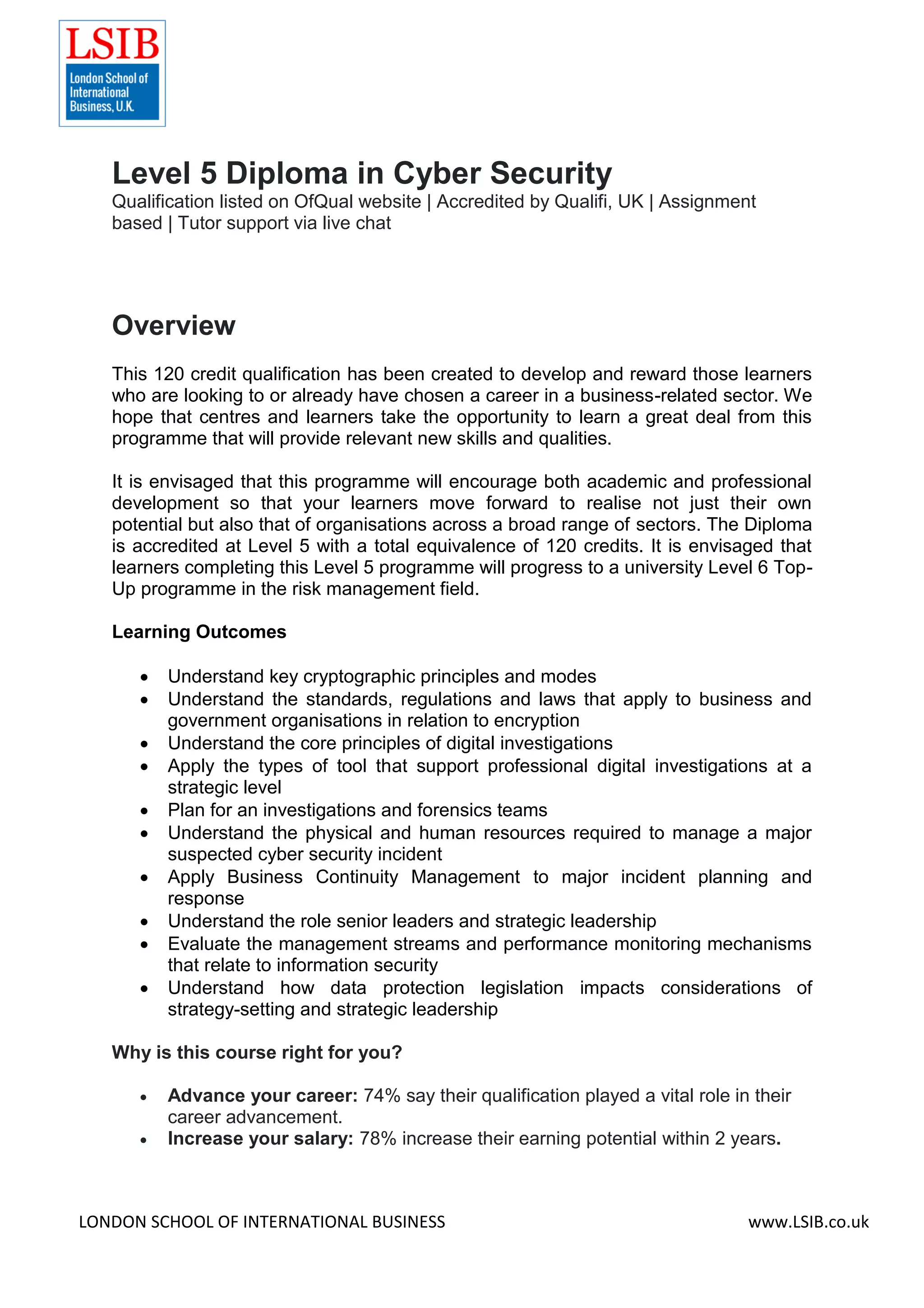 Level 5 Diploma in Cyber Security | PDF