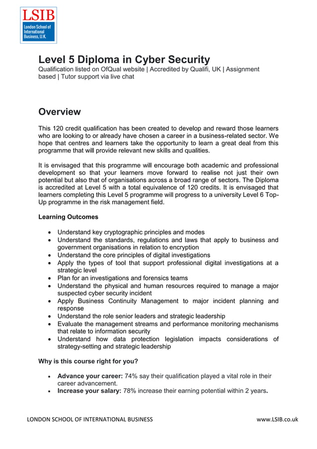 Level 5 Diploma in Cyber Security | PDF