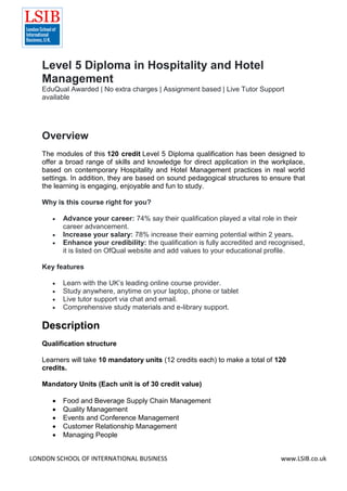 Level 5 Diploma in Hospitality and Hotel Management | PDF