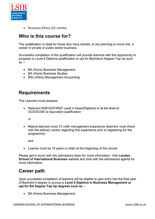 Level 5 Diploma in Management (QCF) | PDF