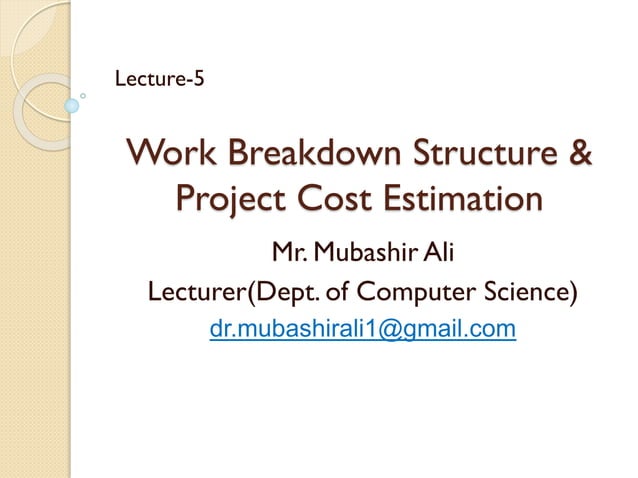 Lect-5: Work Breakdown Structure and Project Cost Estimation | PDF