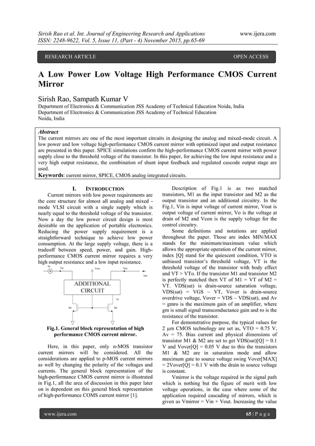 A Low Power Low Voltage High Performance CMOS Current Mirror | PDF