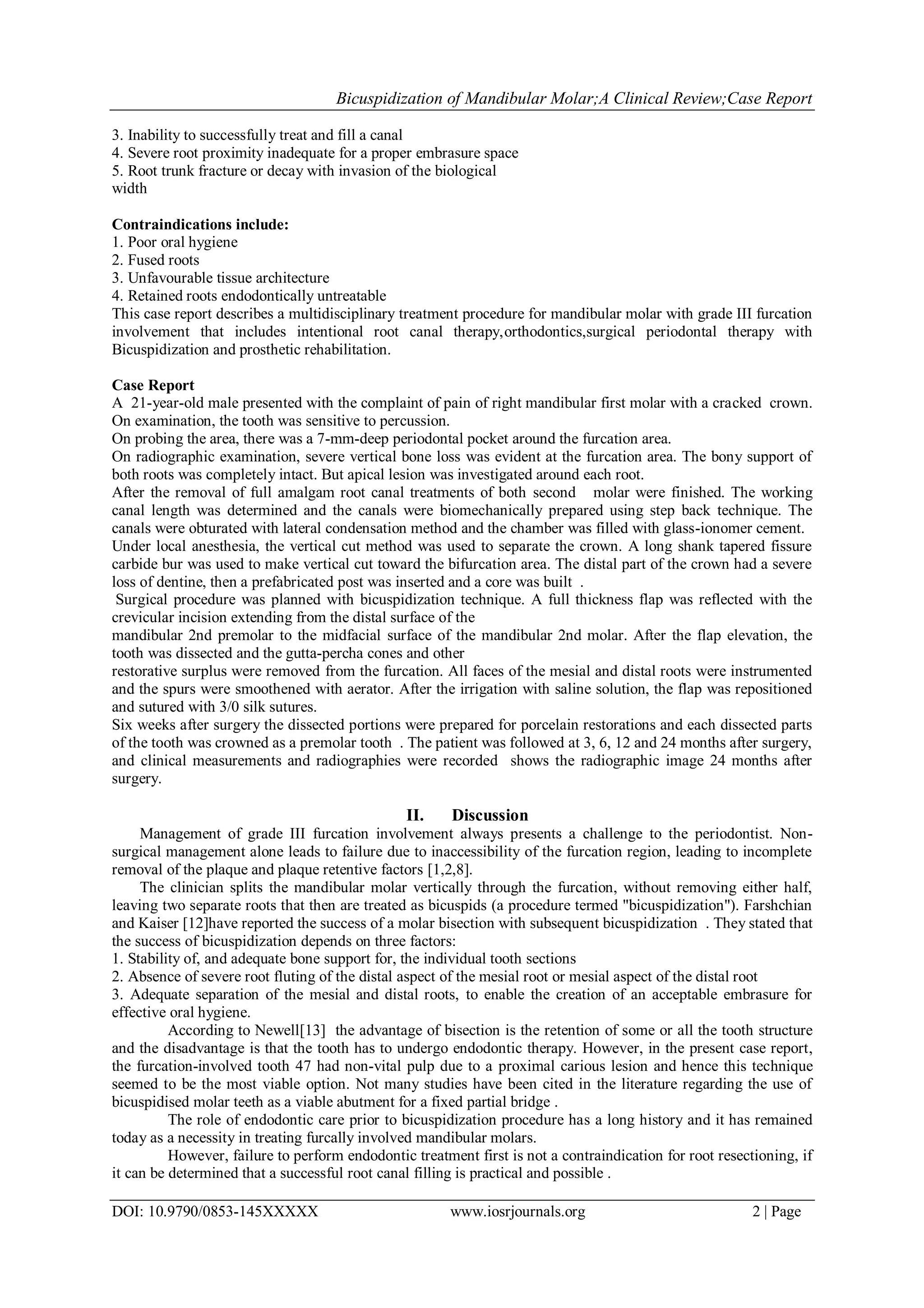 Bicuspidization of Mandibular Molar;A Clinical Review;Case Report | PDF