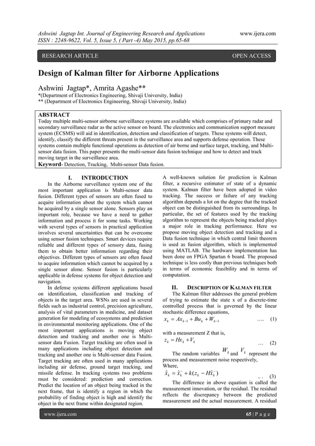 Design of Kalman filter for Airborne Applications | PDF