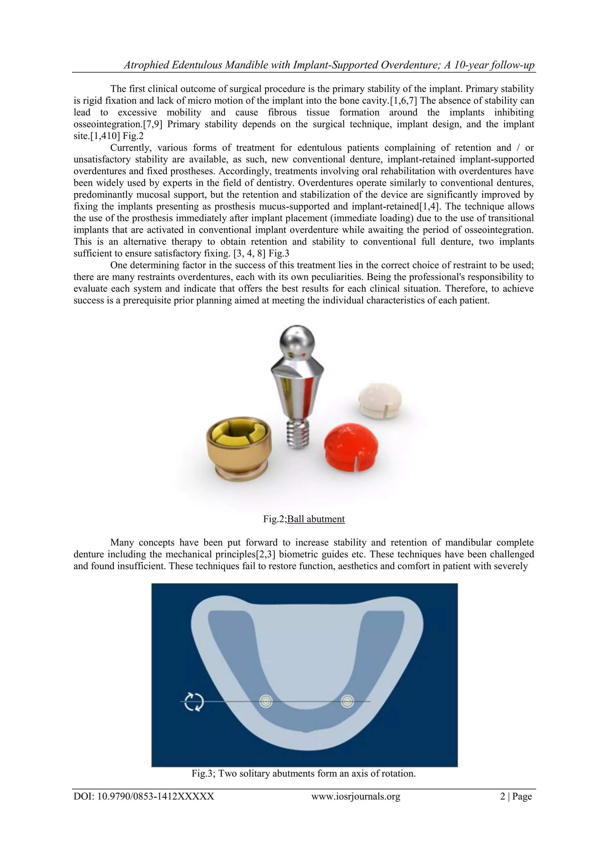 Atrophied Edentulous Mandible with Implant-Supported Overdenture; A 10 ...
