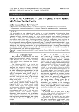 Study of PID Controllers to Load Frequency Control Systems with Various Turbine Models | PDF ...