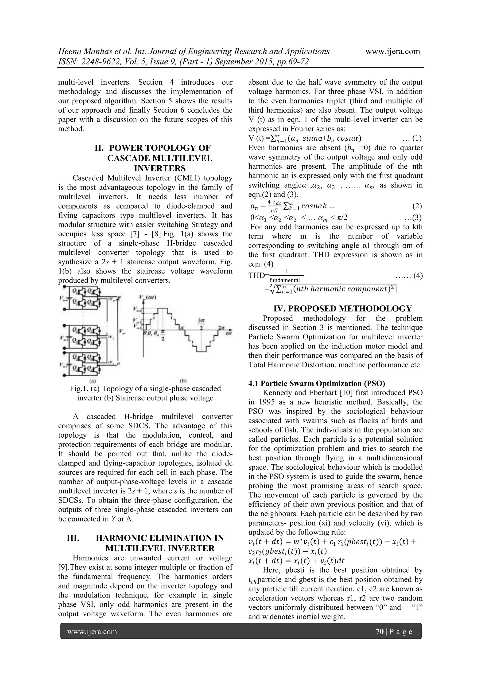 THD Analysis in Multilevel Inverter Fed Induction Motors Using Particle Swarm Optimization | PDF