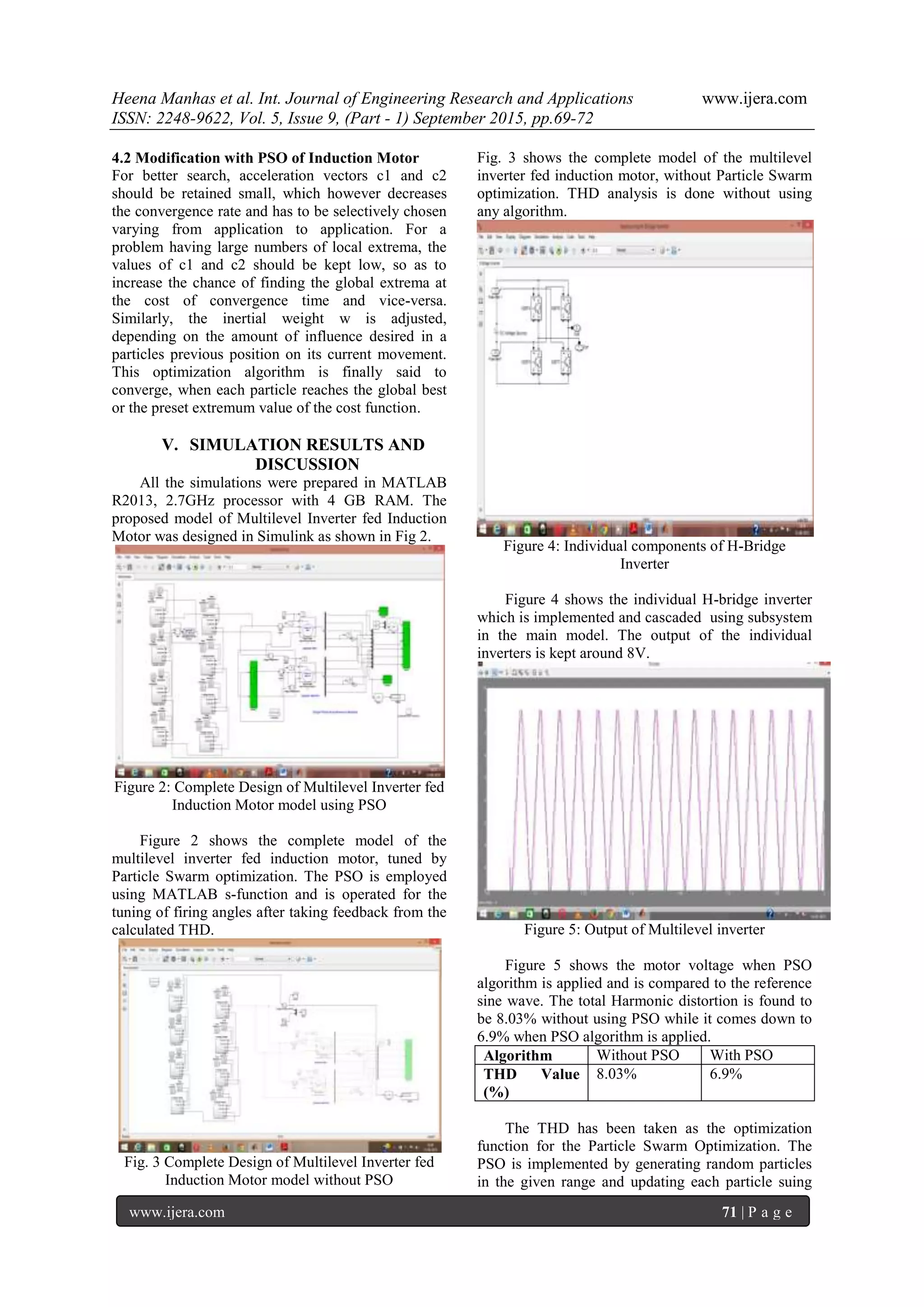 THD Analysis in Multilevel Inverter Fed Induction Motors Using Particle Swarm Optimization | PDF
