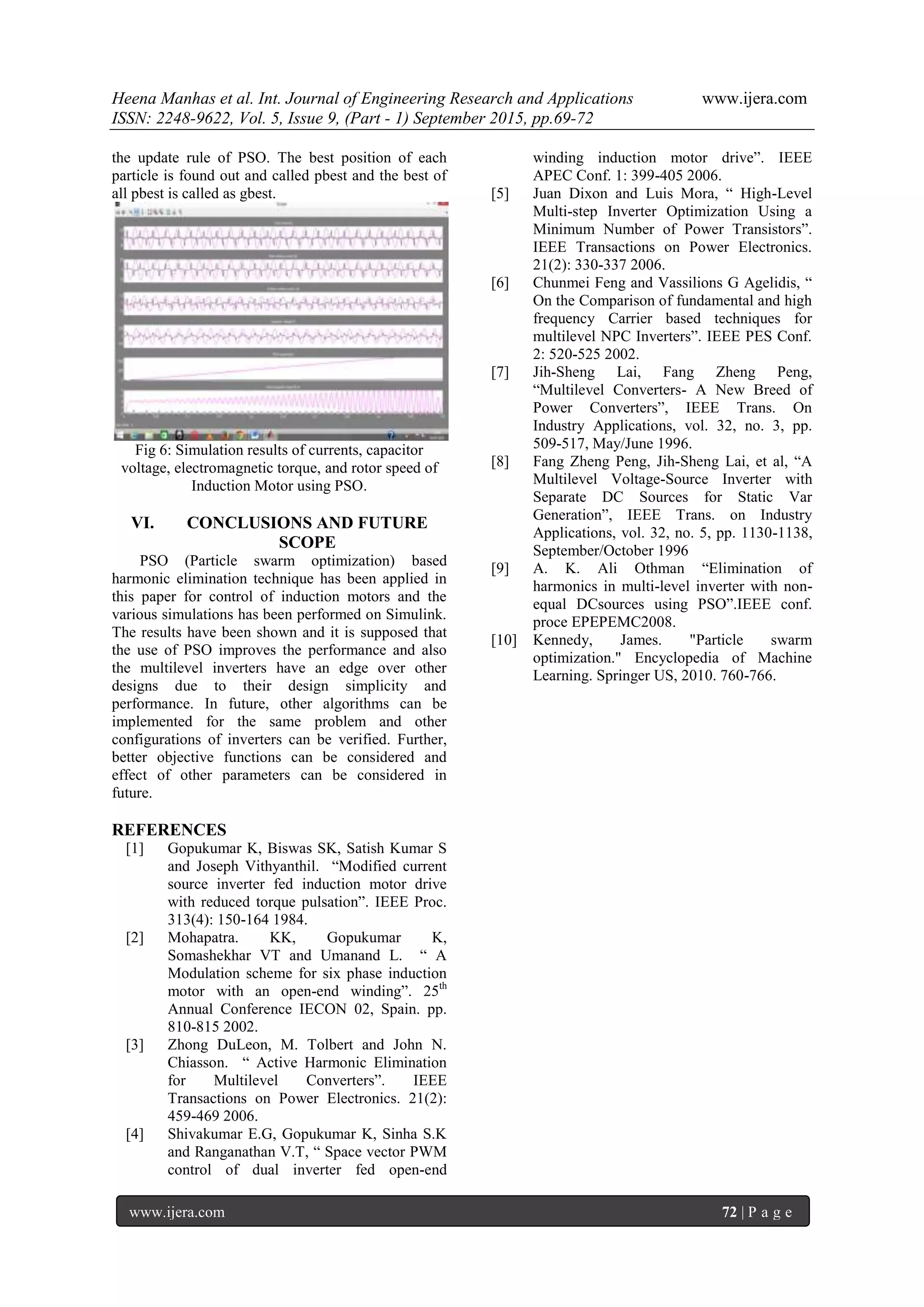 THD Analysis in Multilevel Inverter Fed Induction Motors Using Particle Swarm Optimization | PDF