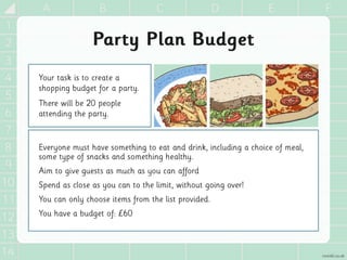 L5 lesson presentation party plan budget | PPT