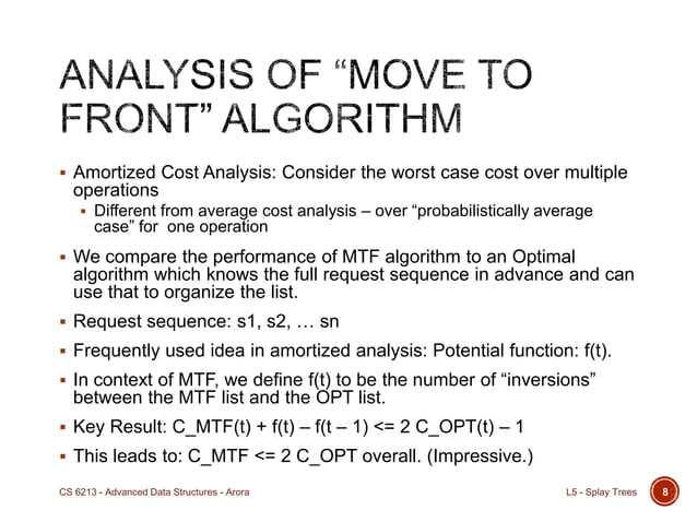 Splay Trees and Self Organizing Data Structures | PPT