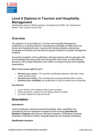 Level 6 Diploma in Tourism and Hospitality Management | PDF