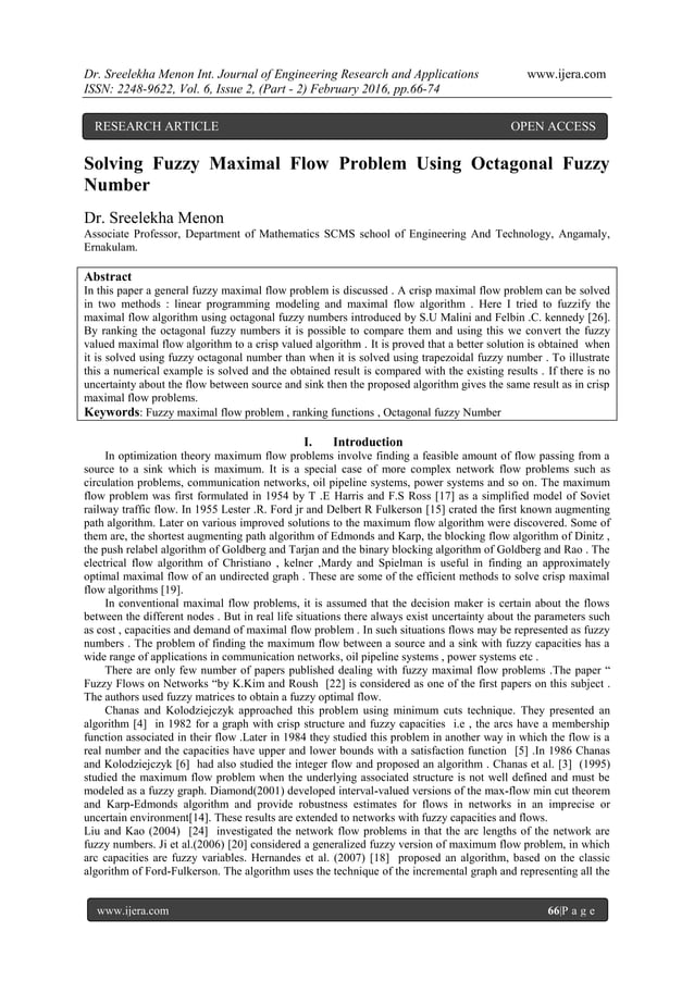 Solving Fuzzy Maximal Flow Problem Using Octagonal Fuzzy Number | PDF