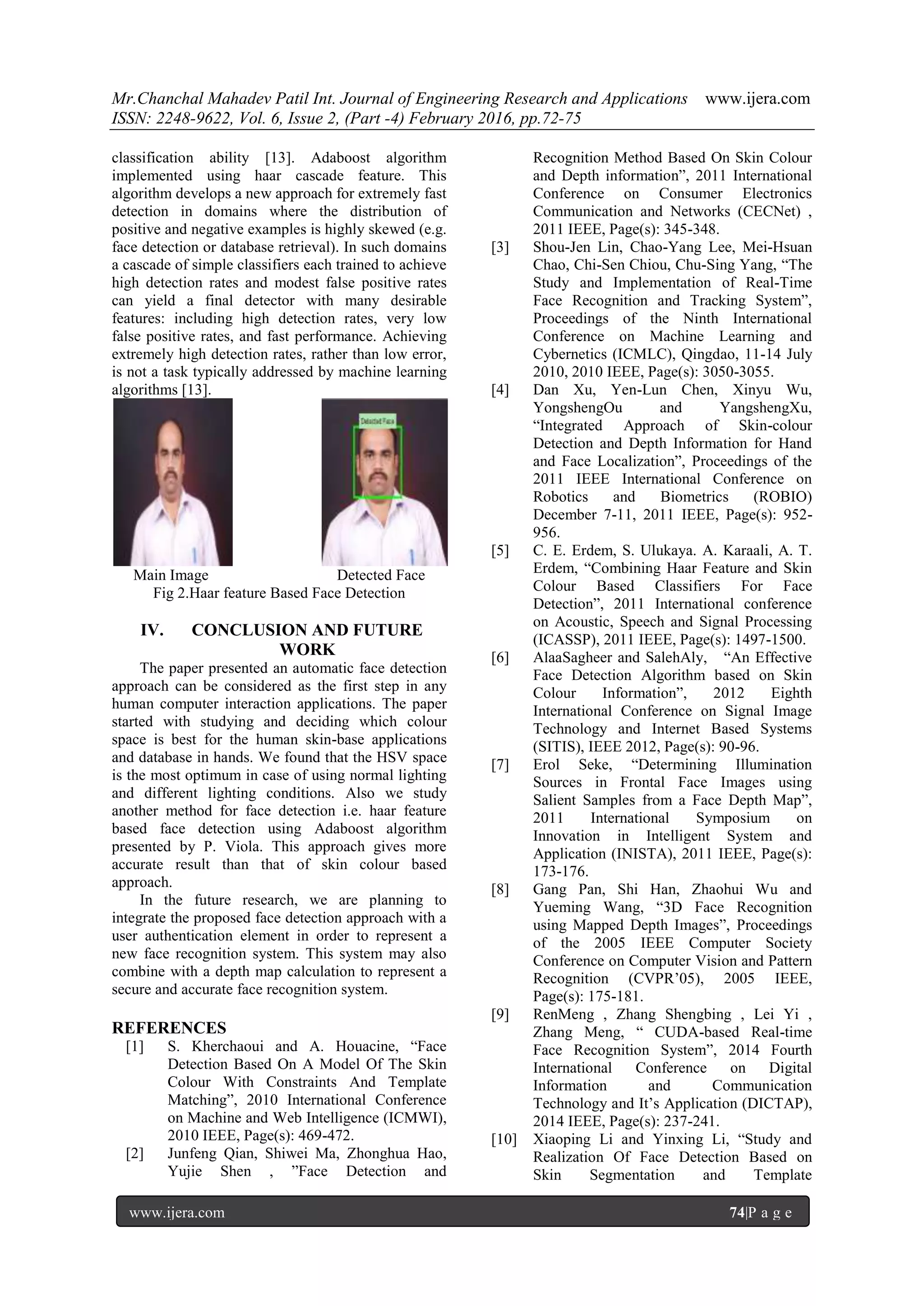 Skin colour information and Haar feature based Face Detection | PDF