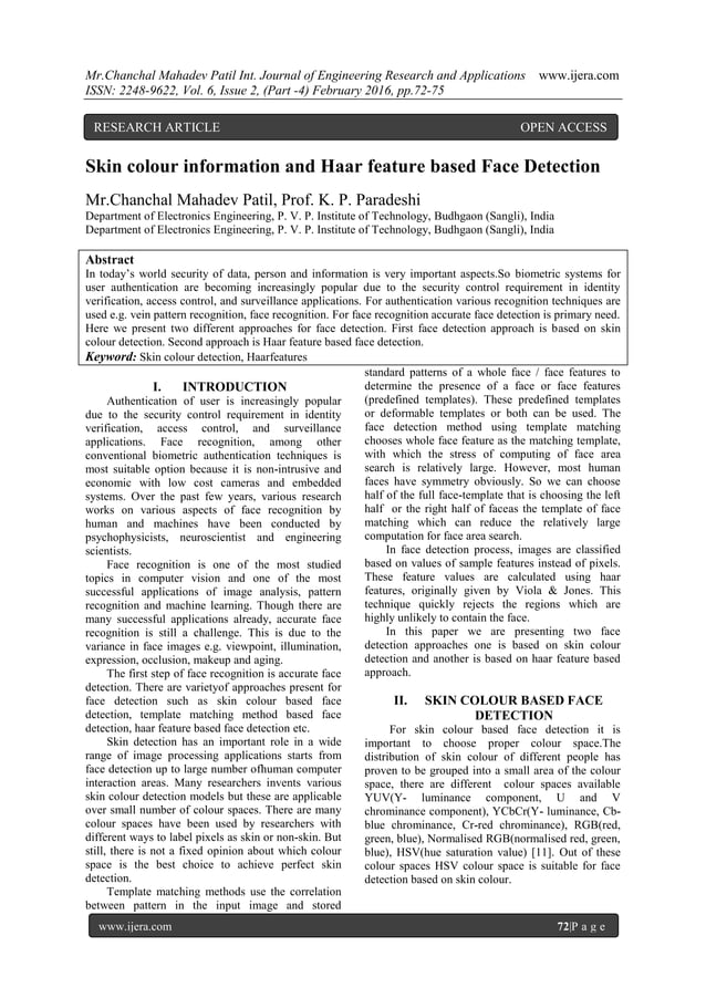 Skin colour information and Haar feature based Face Detection | PDF