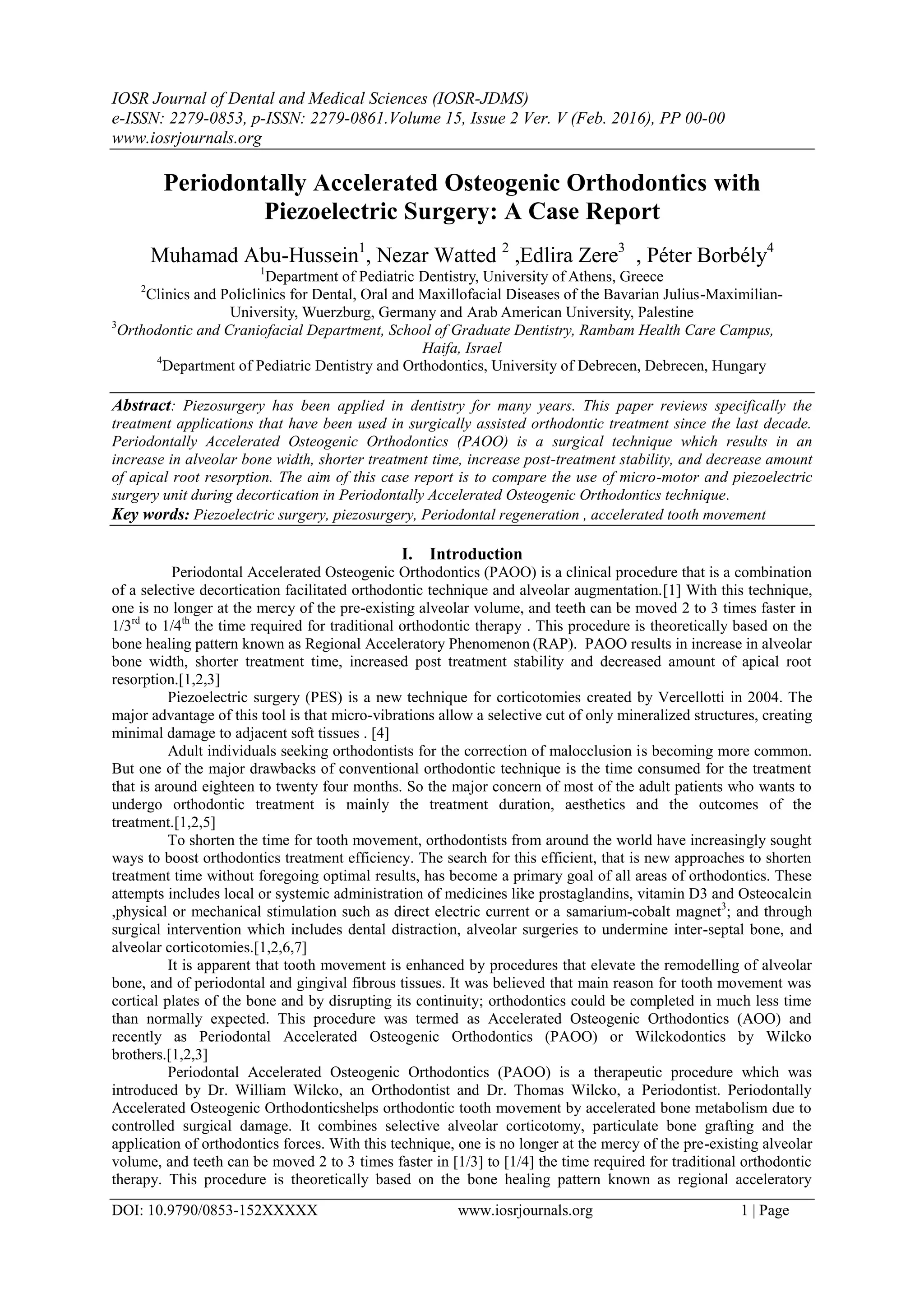 Periodontally Accelerated Osteogenic Orthodontics with Piezoelectric Surgery: A Case Report | PDF