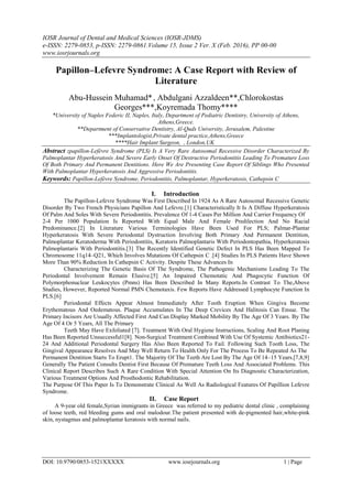 Papillon–Lefevre Syndrome: A Case Report with Review of Literature | PDF