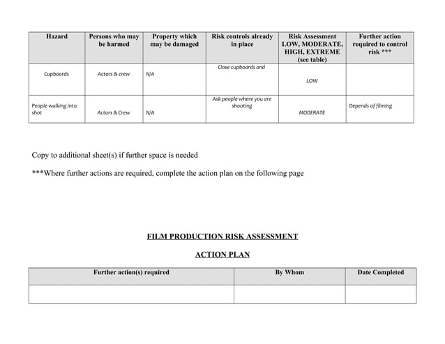 L6g film production risk assessment form (example and template) | DOC ...