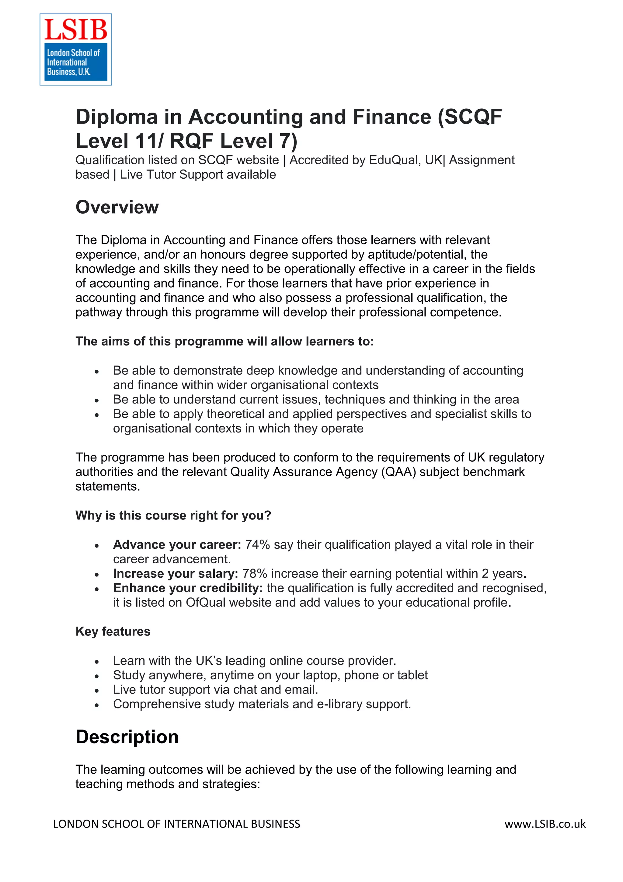 Diploma in Accounting and Finance (SCQF Level 11/ RQF Level 7) | PDF ...