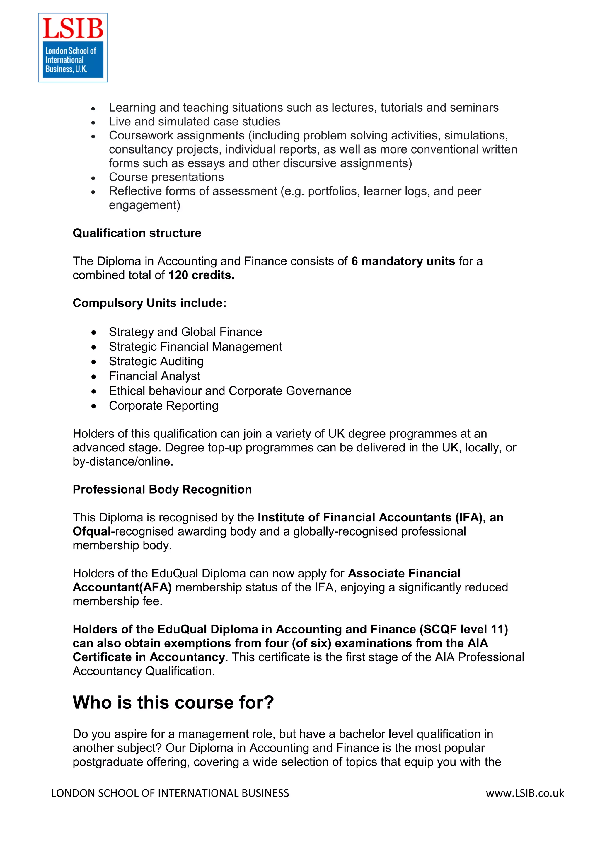 Diploma in Accounting and Finance (SCQF Level 11/ RQF Level 7) | PDF ...