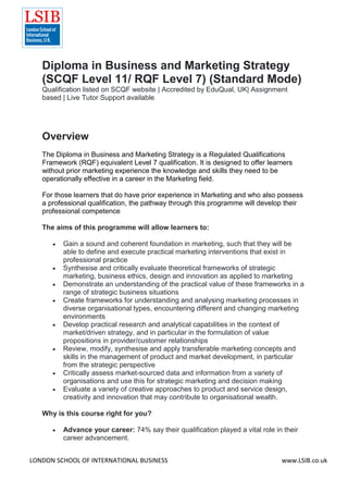 Diploma in Business and Marketing Strategy (SCQF Level 11/ RQF Level 7 ...